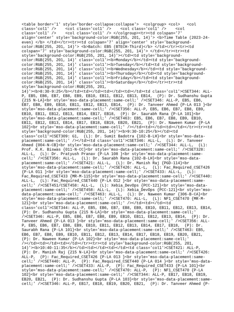 Time Table 2023-24-Even BTECH Third EB5 | PDF