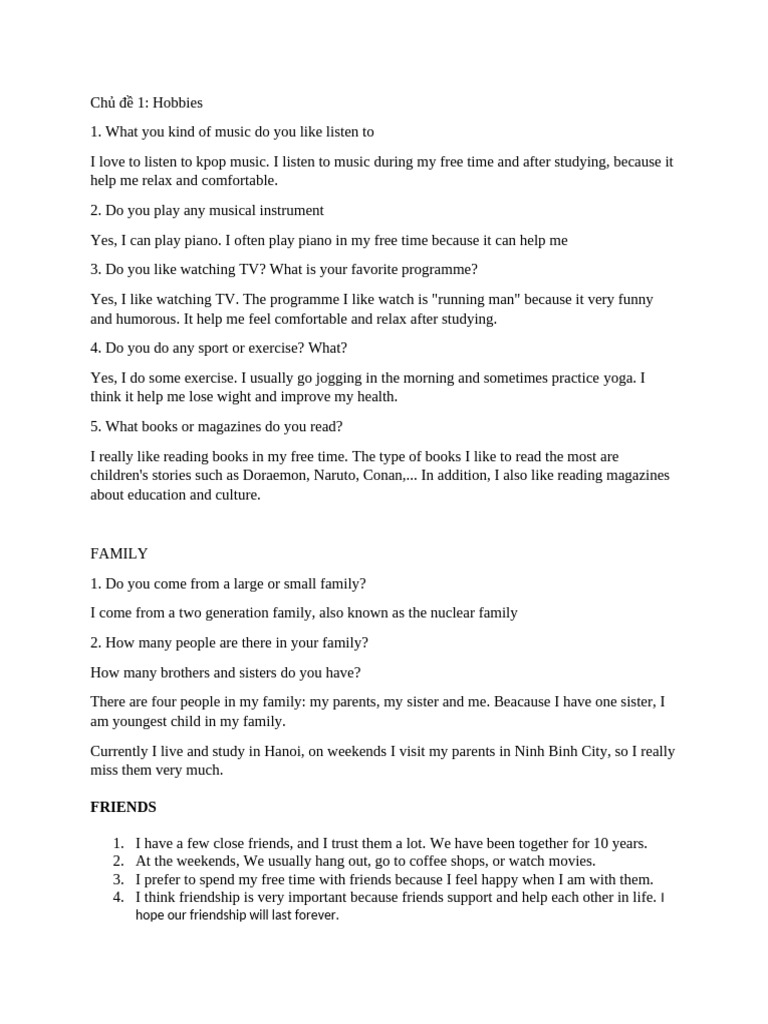 My Hobbies, Family, and Lifestyle | PDF | Cuisine | Foods