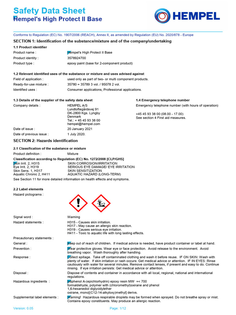 Hempel High Protect 13700+kovetin 97351 | PDF | Toxicology ...
