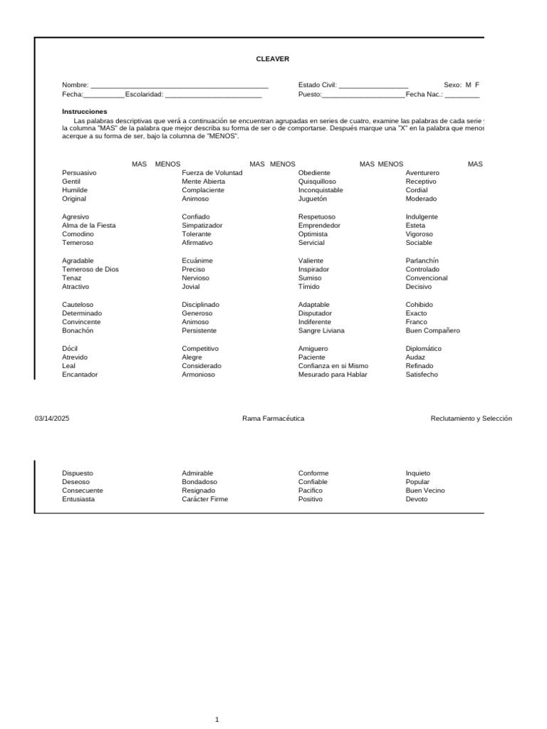 The Cleaver Test | PDF | Sicología | Ciencias del comportamiento