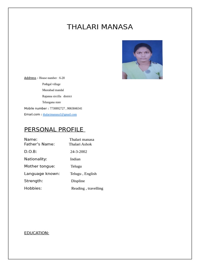 Thalari Manasa | PDF