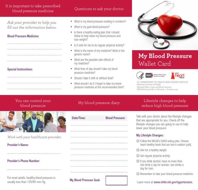 My Blood Pressure Wallet Card - October 2020 - Final | PDF | Blood ...