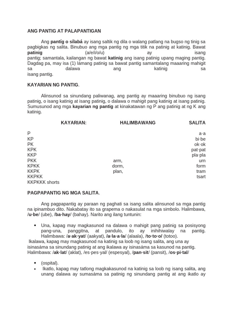 Ang Pantig at Palapantigan Next Topic | PDF