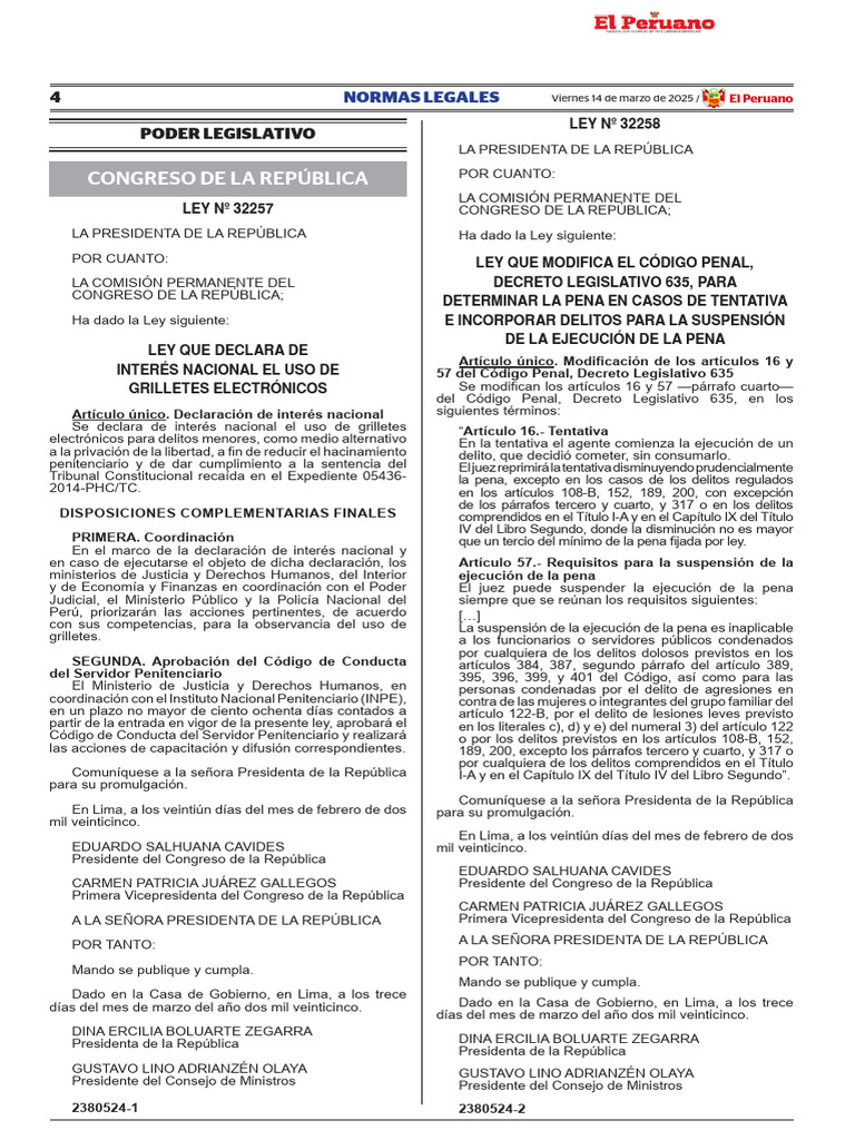 Congreso de La República: Normas Legales | PDF | Castigos | Justicia