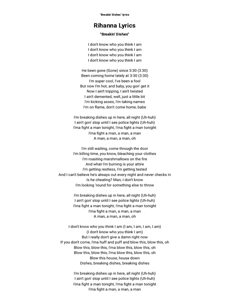 Rihanna - Breakin' Dishes Lyrics | PDF