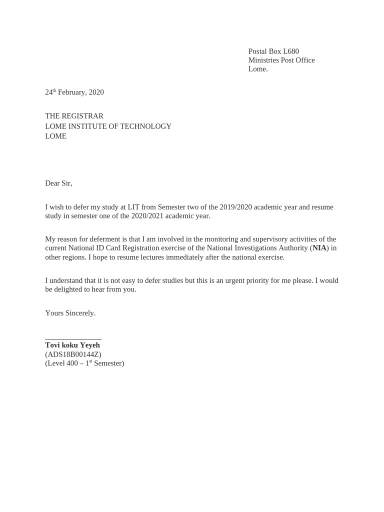 Tovi Koku - Letter - of - Deferment | PDF