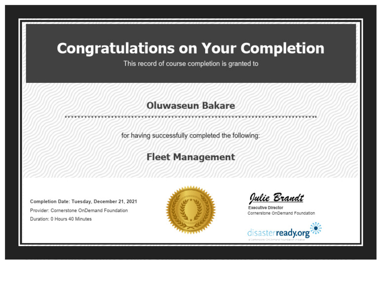 Procurement FLEET MANAGEMENT Certificate | PDF