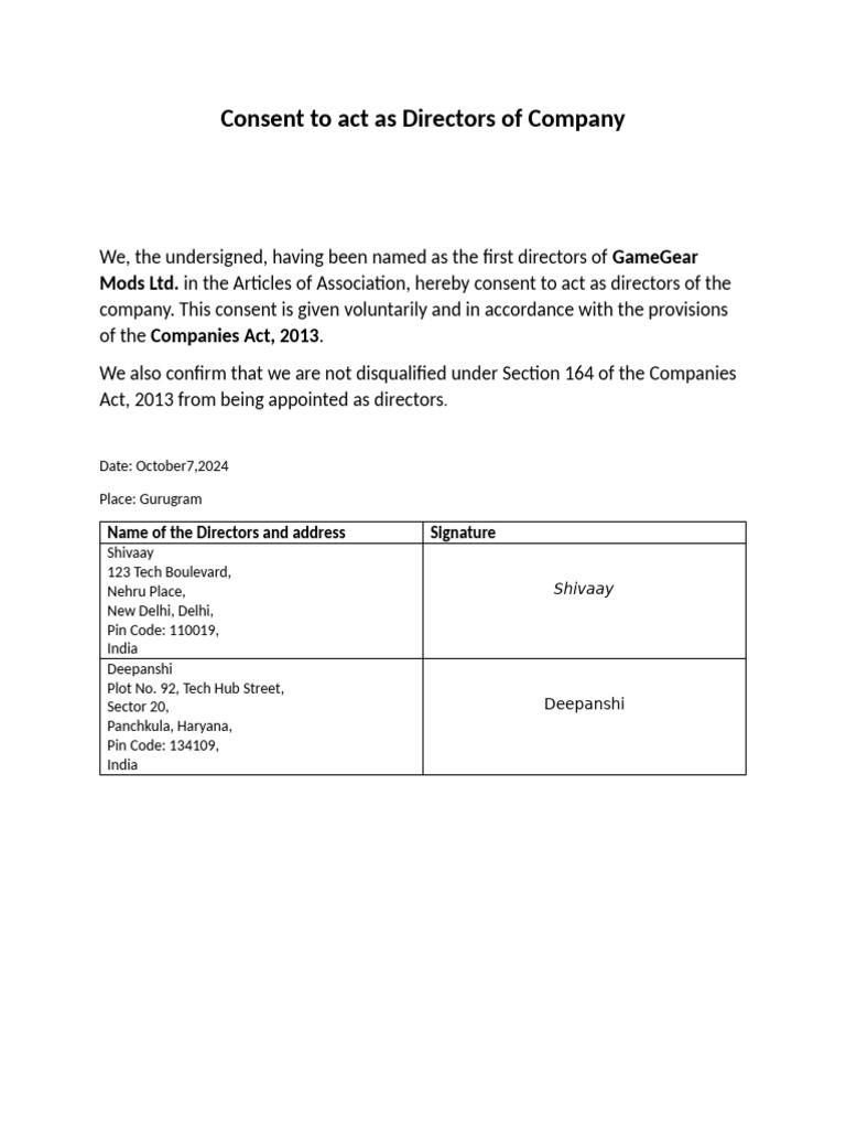 Consent of Directors | PDF