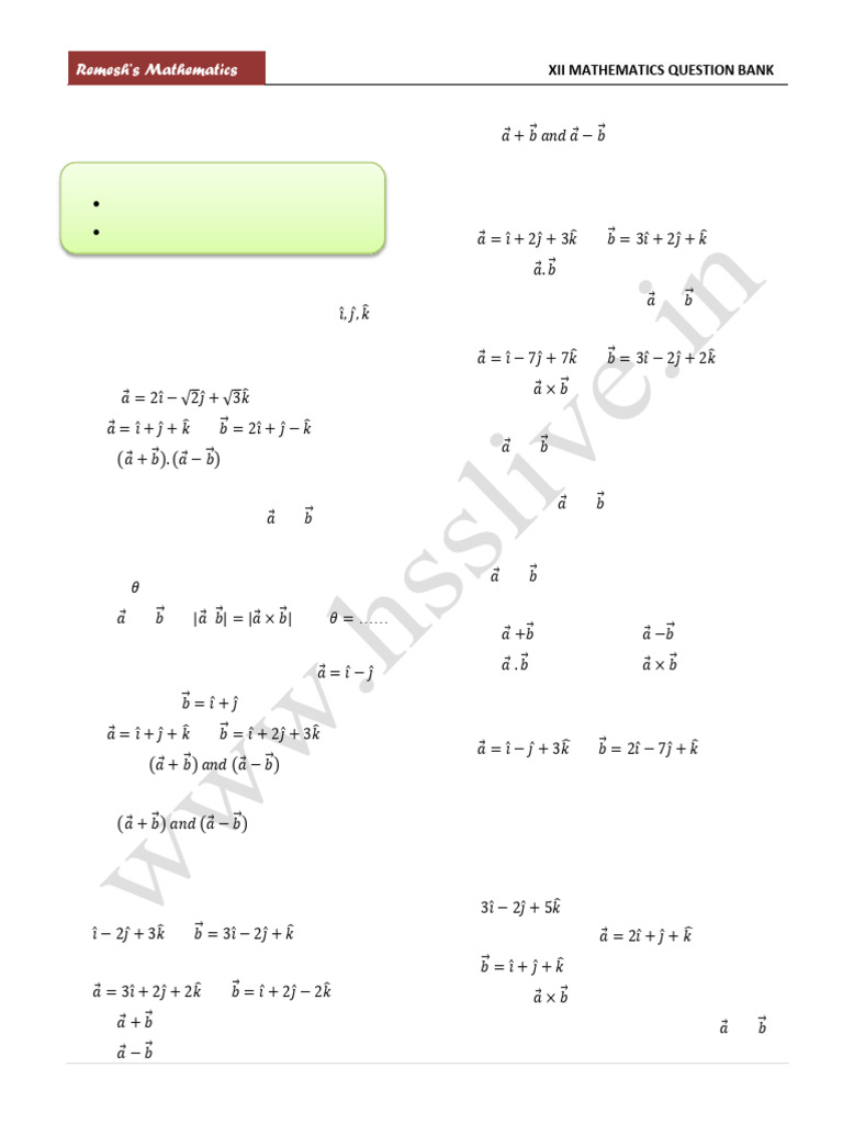 Class 12 Vector Algebra Question Bank | PDF | Euclidean Vector | Area