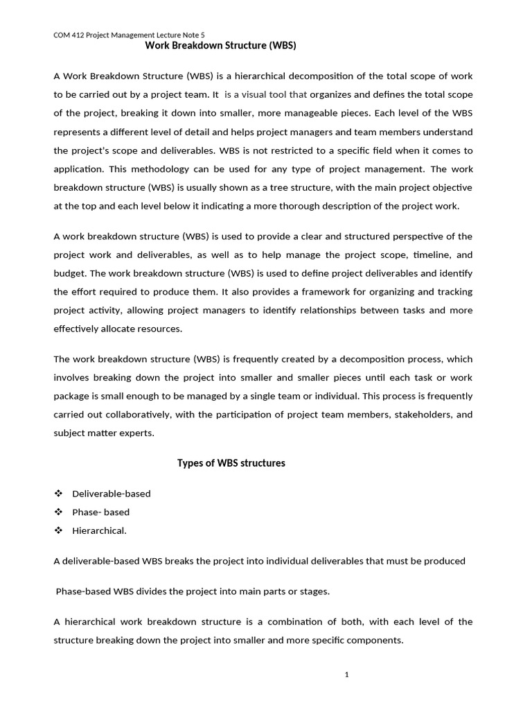 COM 412 Project Management Lecture Note 5 | PDF | Project Management