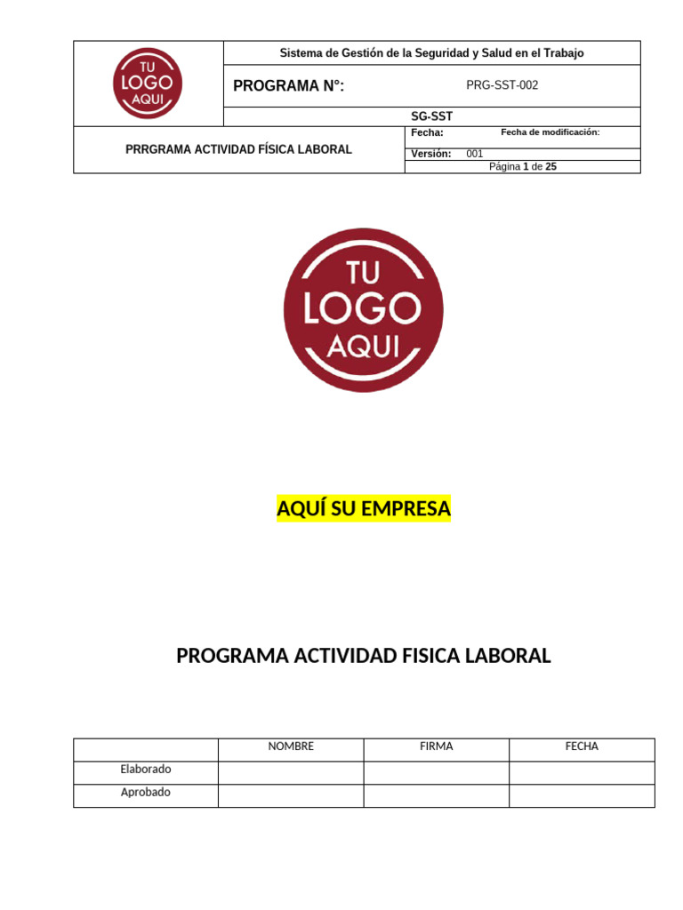 Programa de Actividad Física Laboral | PDF | Ejercicio aerobico ...