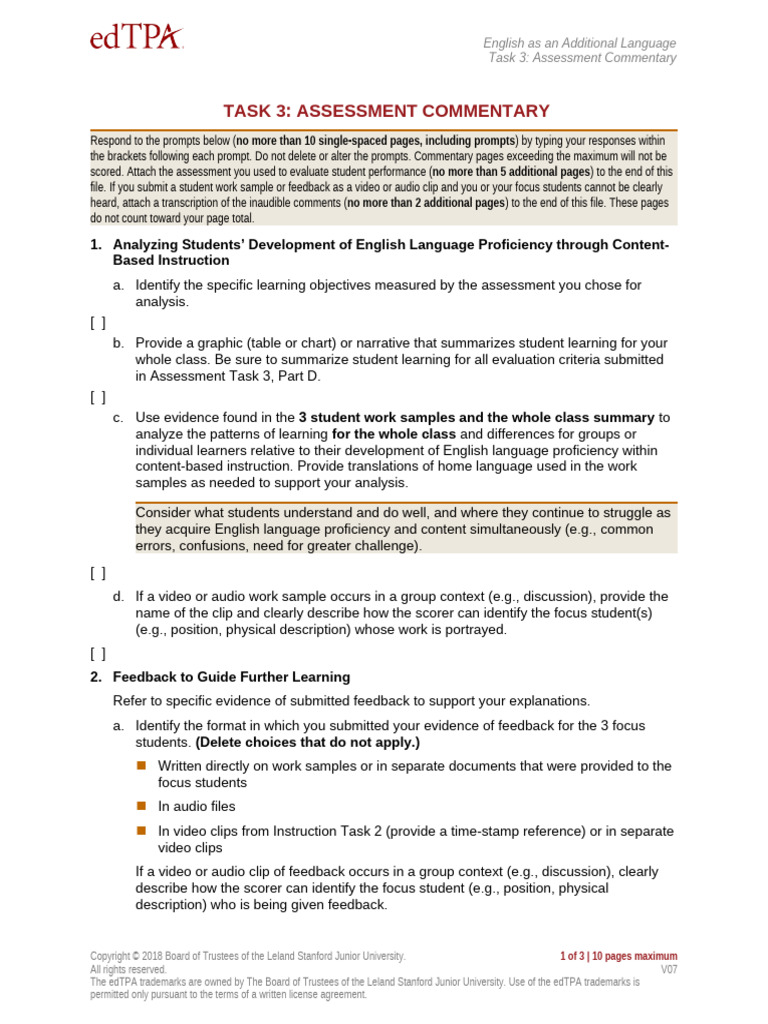 edTPA Evidence Chart for EAL Assessment | PDF | Cognitive Science ...