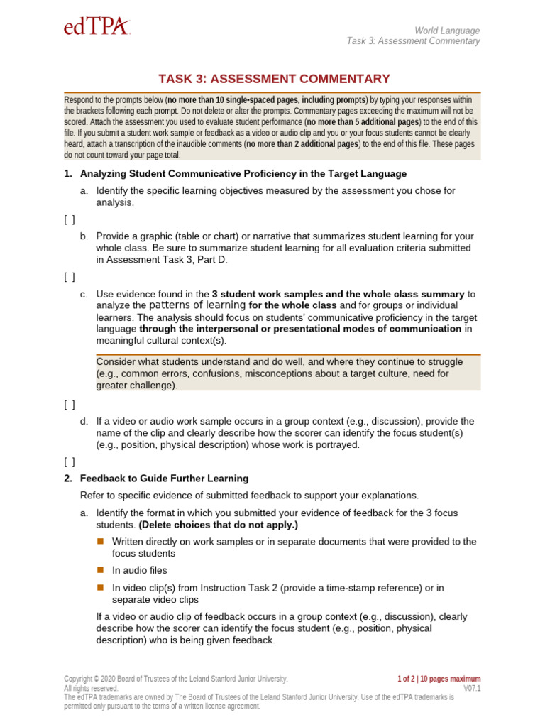 edTPA WLA Assessment Commentary | PDF | Learning | Human Communication