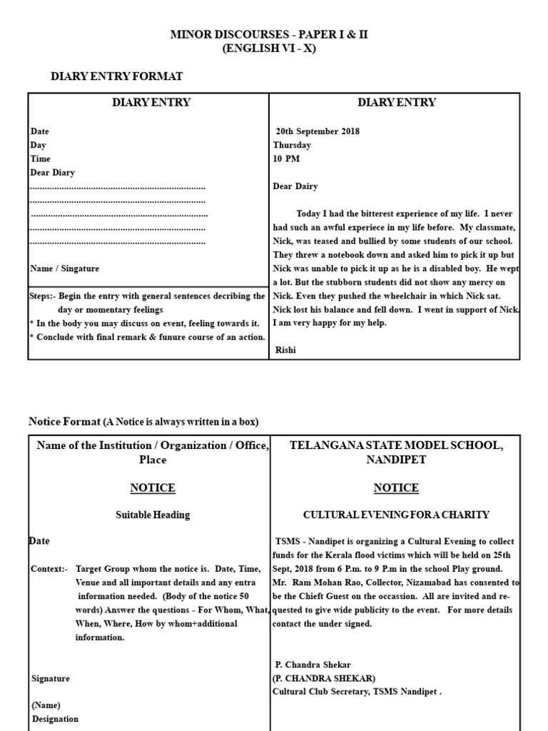 Minor Discourses for Class 10 English | PDF