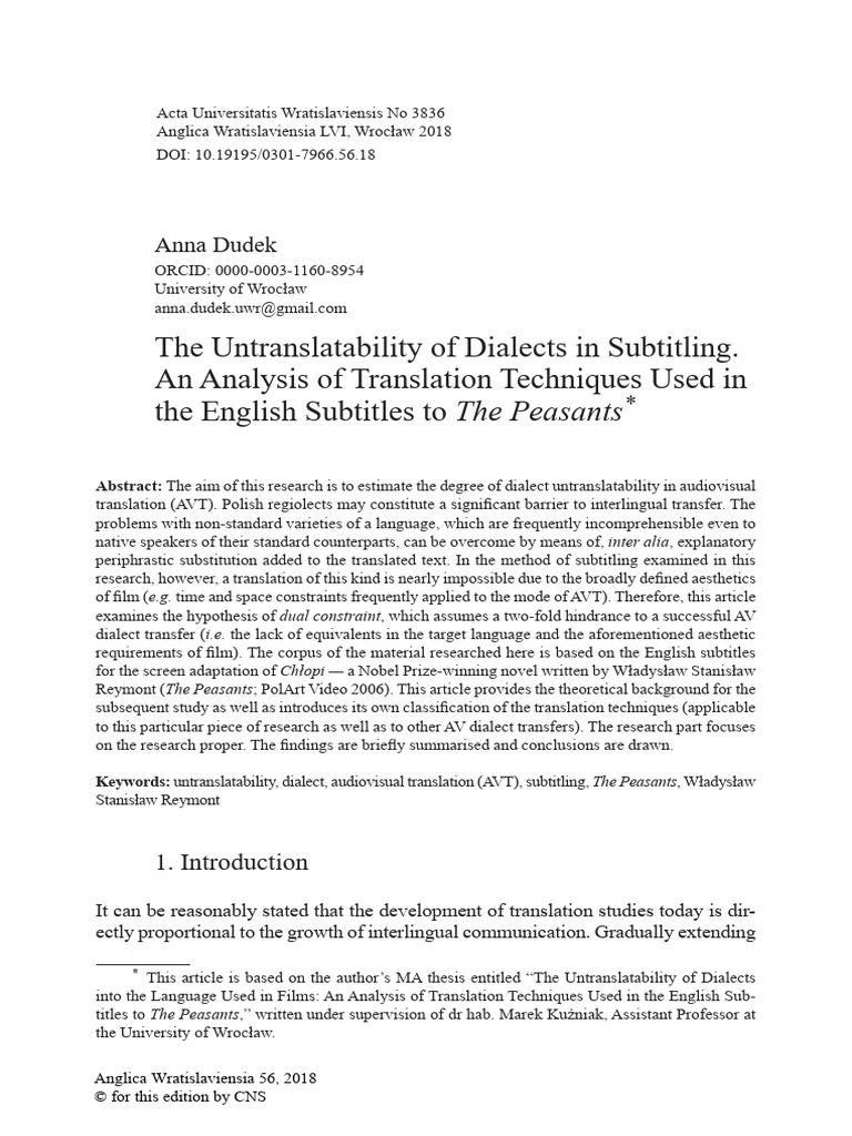 The Untranslatability of Dialects in Subtitling. An Analysis of ...