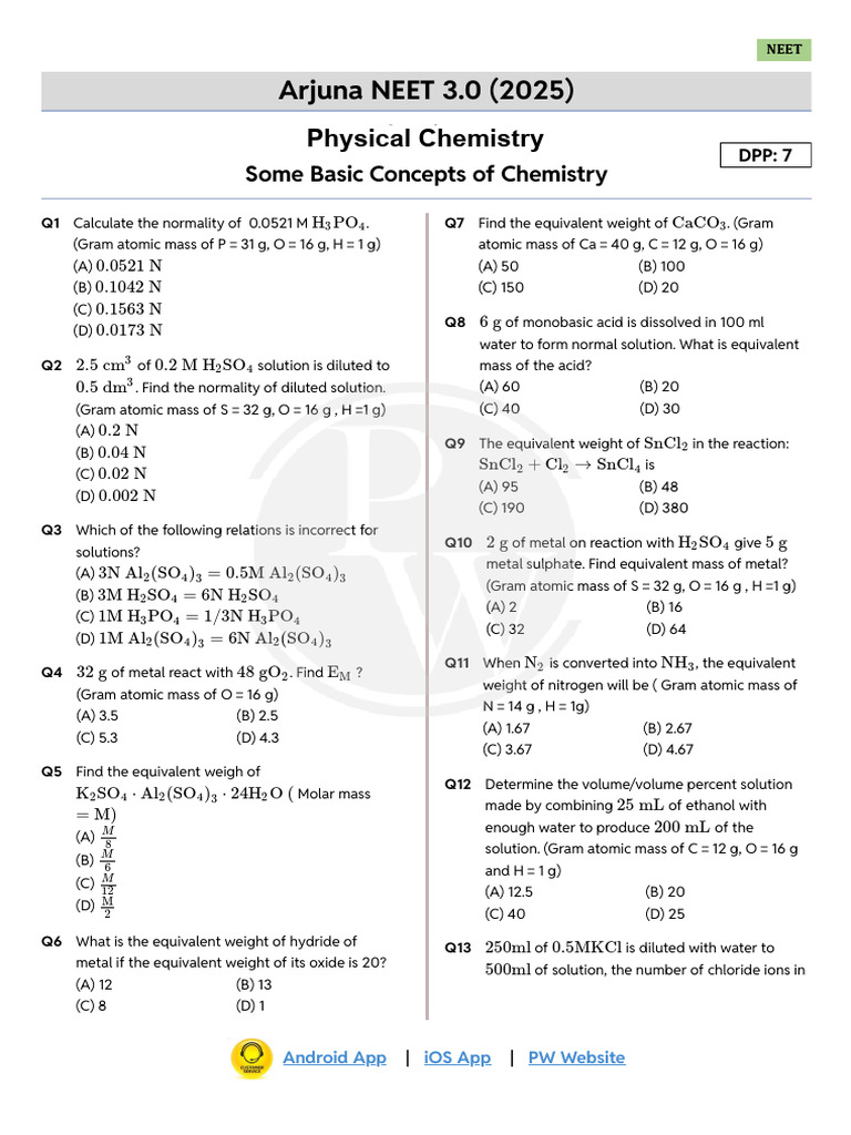 Basic Concepts of Chemistry Questions | PDF | Mole (Unit) | Litre