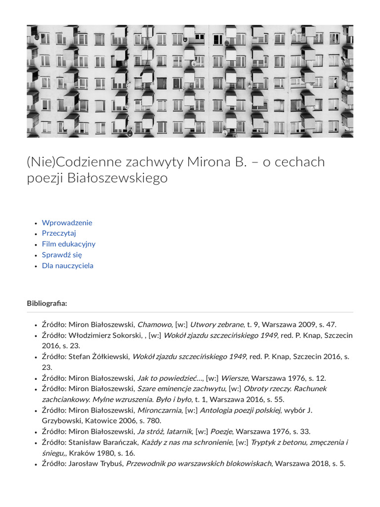 NieCodzienne Zachwyty Mirona B o Cechach Poezji Bialoszewskiego | PDF