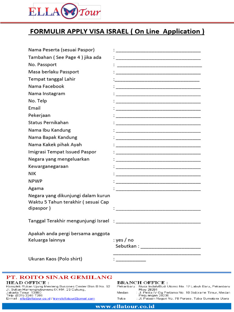 FORMULIR VISA ISRAEL KOSONG | PDF