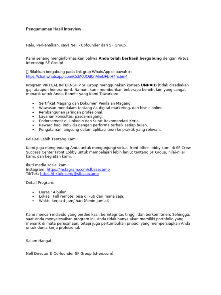 Bergabunglah dengan Virtual Internship SF Group | PDF