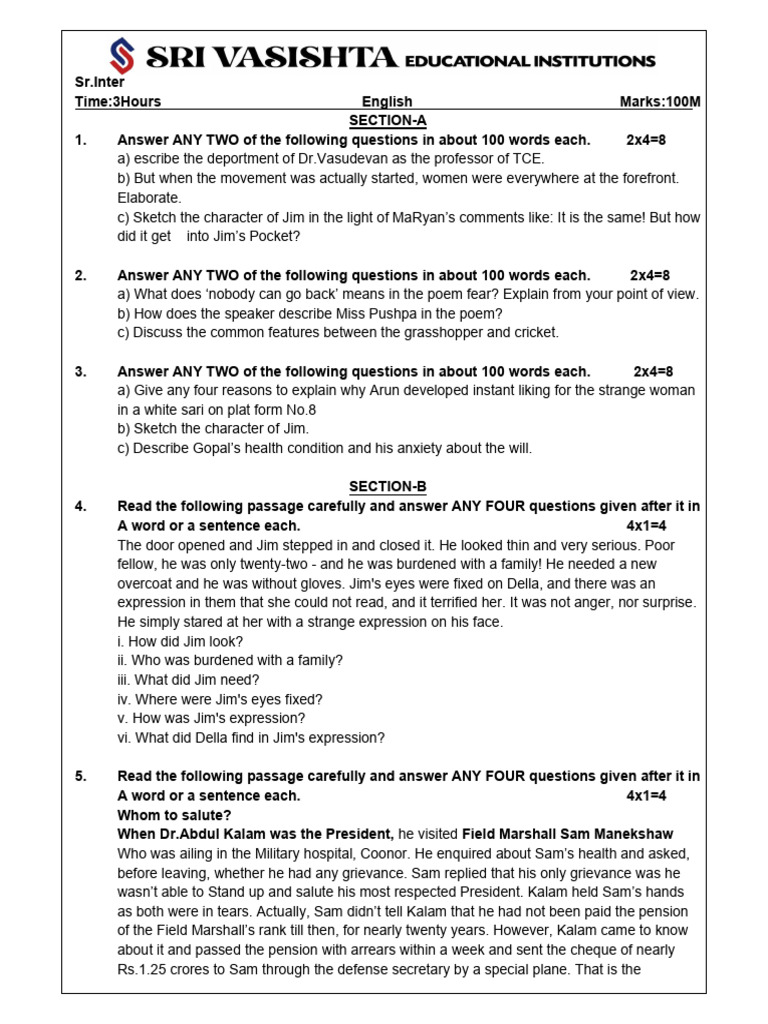Sr English - II _ Pre Final -2 Question Paper | PDF | Brain | Central Nervous System