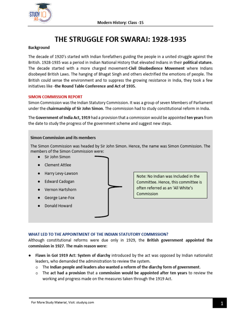 Crux EH - THE STRUGGLE FOR SWARAJ 1928 1935 - 1679915486 | PDF ...