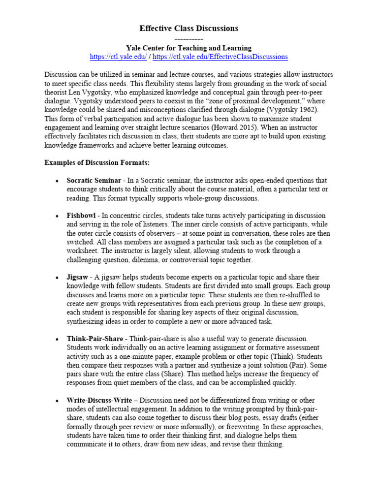 Effective Class Discussions | PDF | Learning | Communication