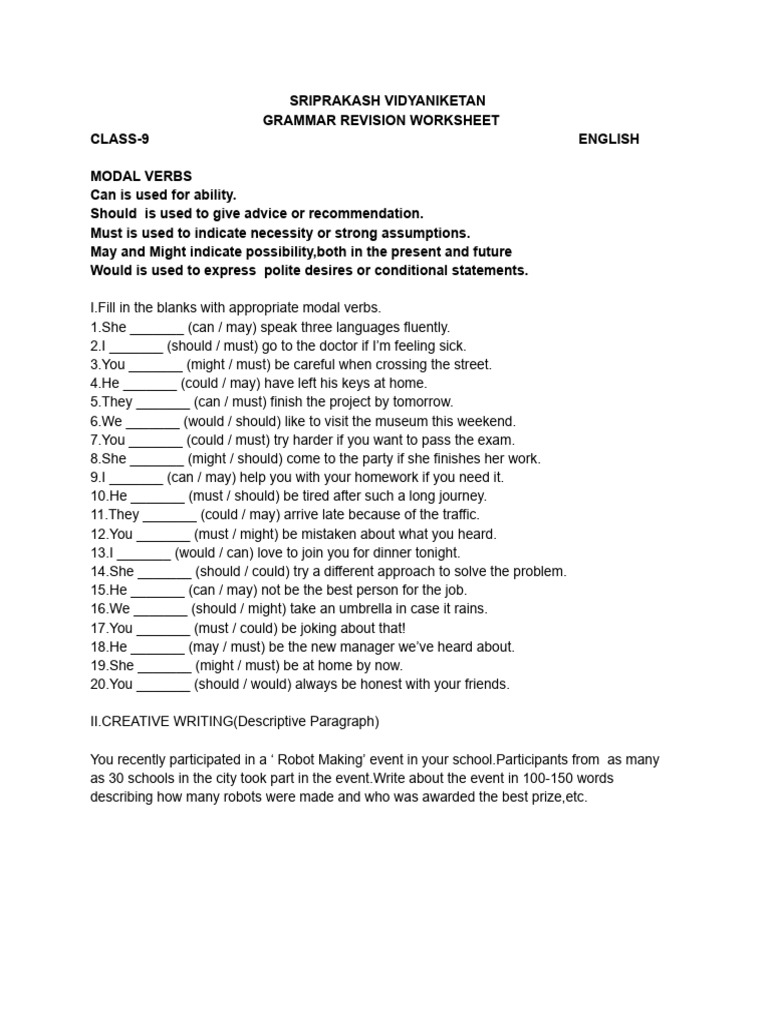 Modals (Revision Worksheet) - 1 | PDF