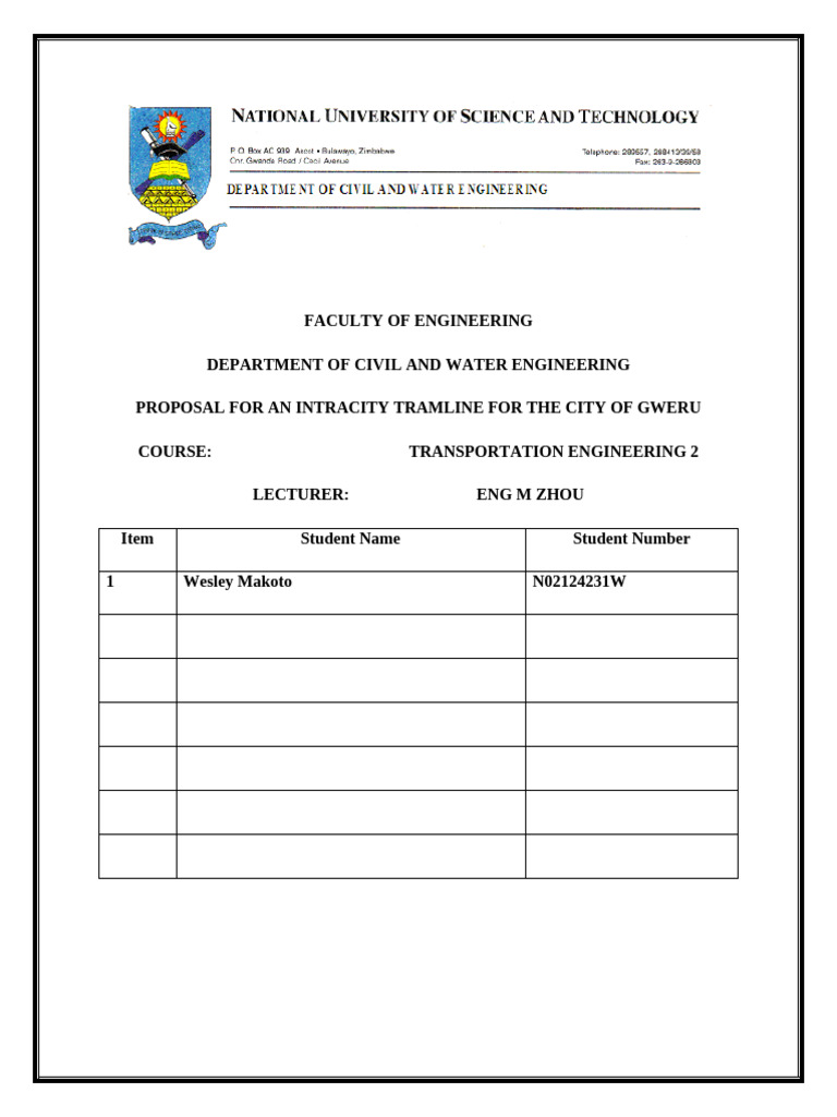 Gweru Intracity Tramline Proposal | PDF | Air Pollution | Transport