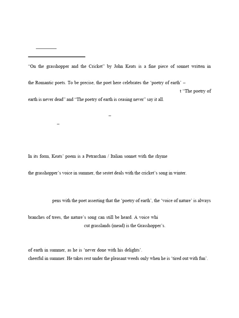 On The Grasshopper and The Cricket PDF | PDF | Poetry | Sonnets