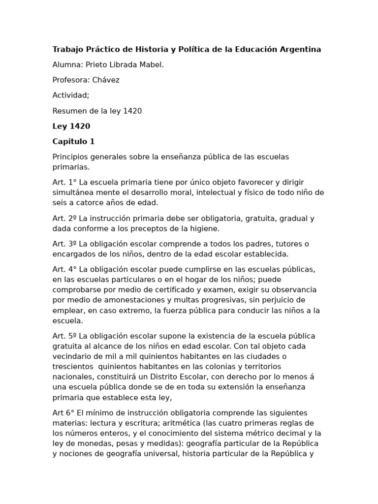 Ley 1420 | PDF | Educación primaria | Escuelas