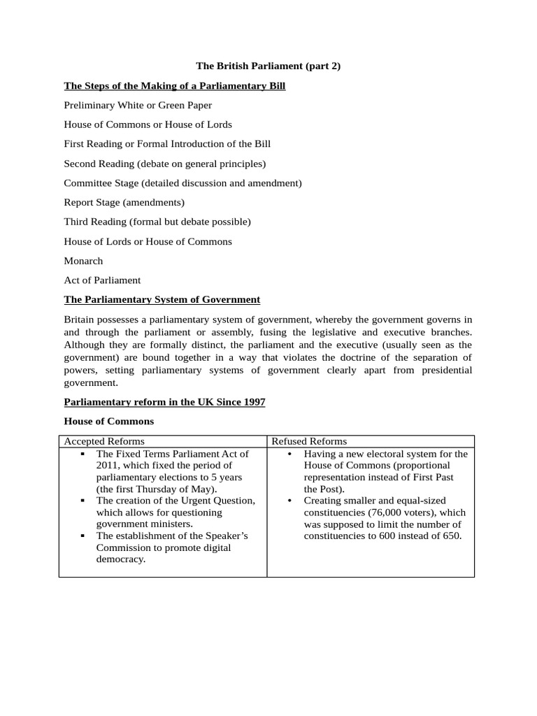UK Parliamentary Democracy Overview | PDF | House Of Commons Of The ...