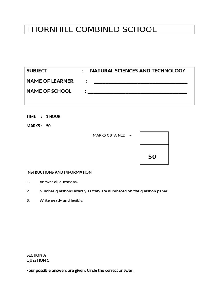 Grade 5 NST Exam Paper 2025 | PDF | Foods | Skeleton