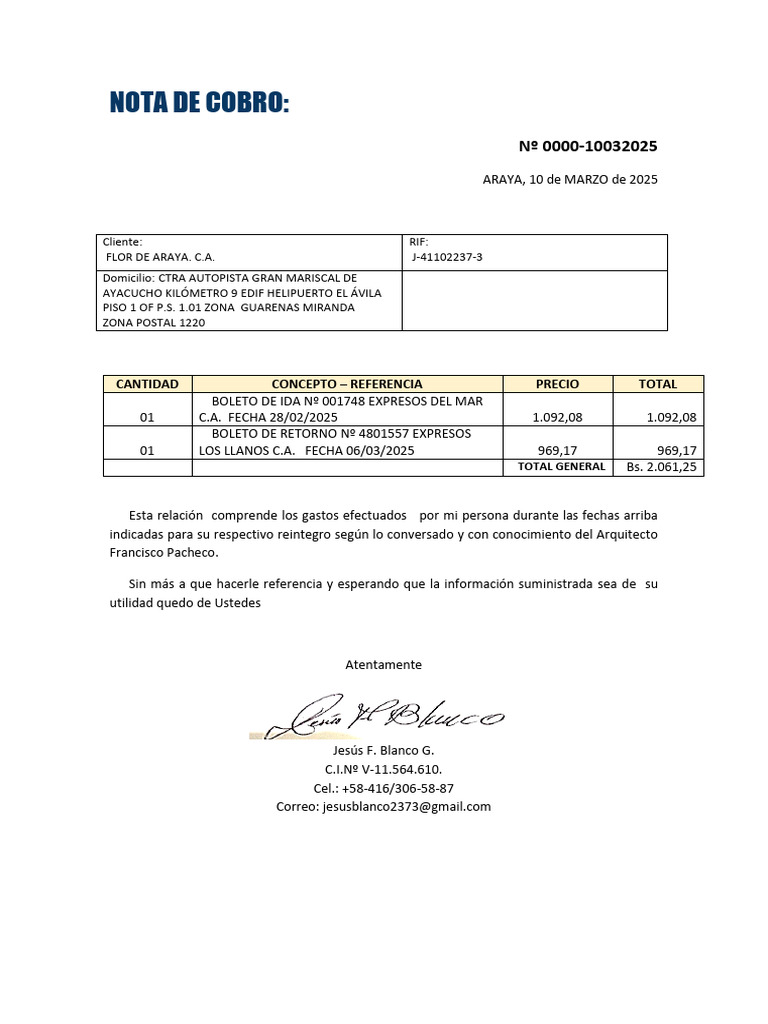 Nota de Cobro 007 | PDF