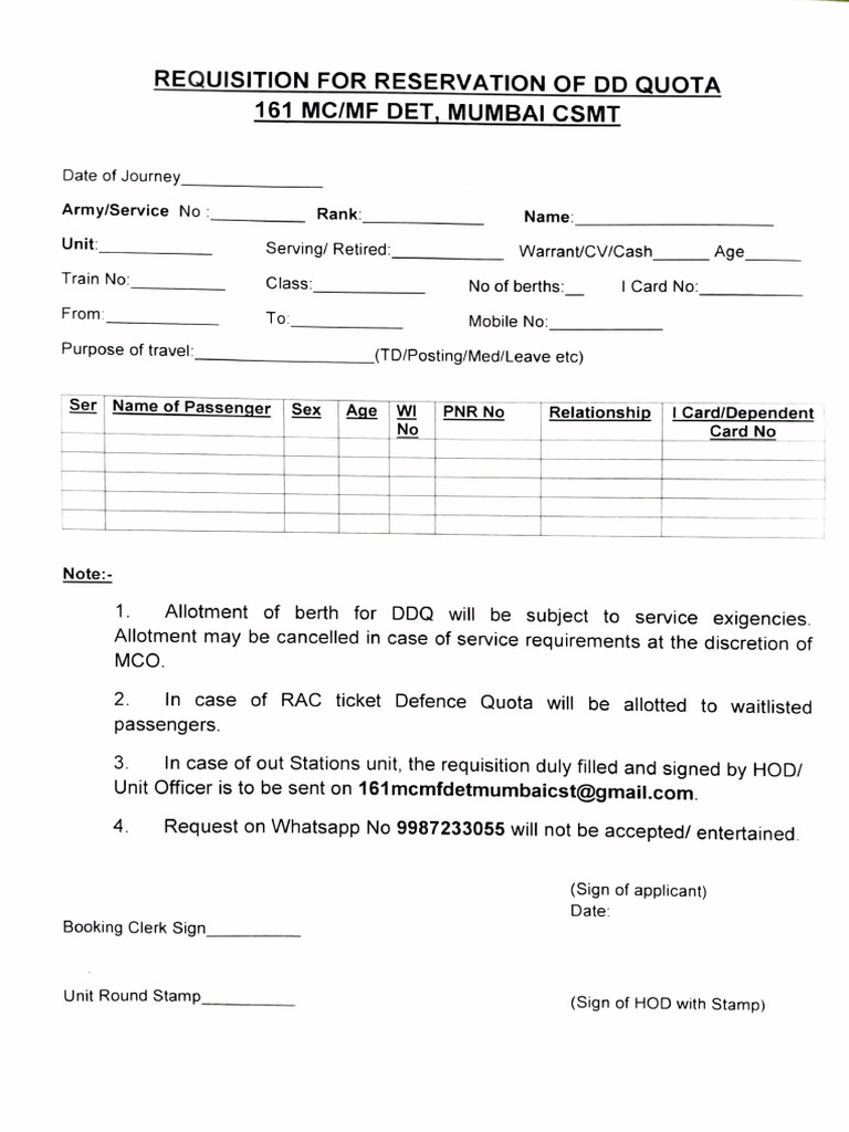 DD Quota Reservation Requisition Form | PDF