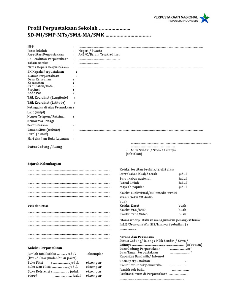 Form Instrumen Pendataan Perpustakaan 2024 | PDF