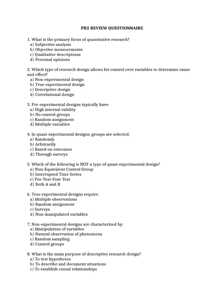 pr2 Review Questionnaire | PDF | Experiment | Quantitative Research