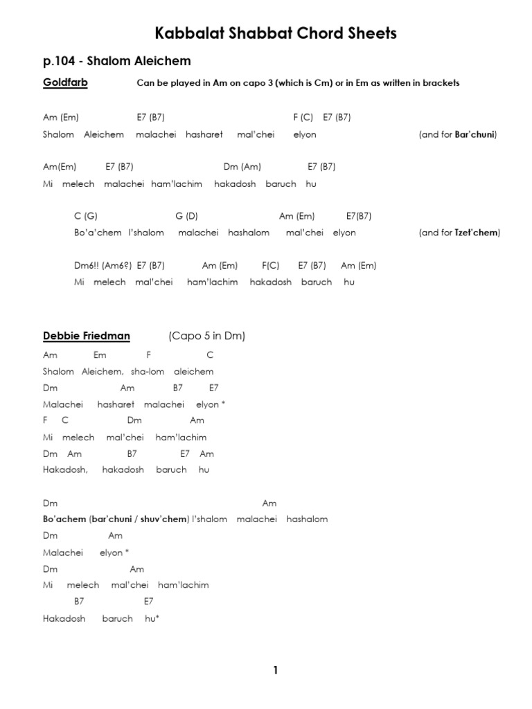 Kabbalat Shabbat Chord Sheets | PDF | Judaism | Jewish Prayer And ...