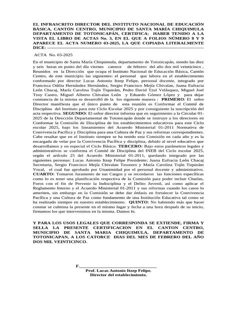 Acta Comite de Disciplina | PDF