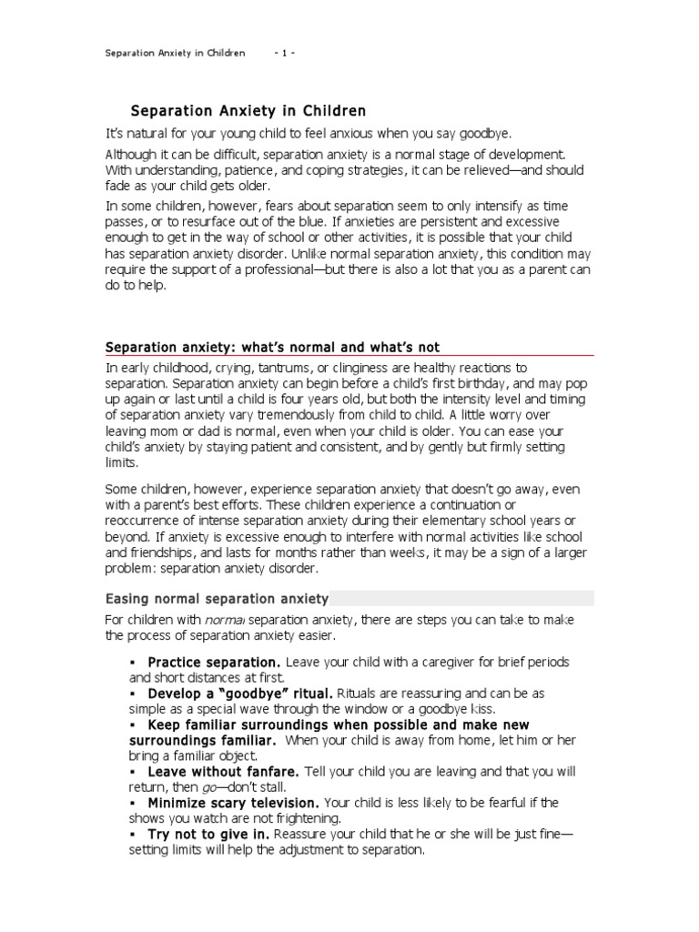 Separation Anxiety in Children | PDF | Anxiety Disorder | Anxiety