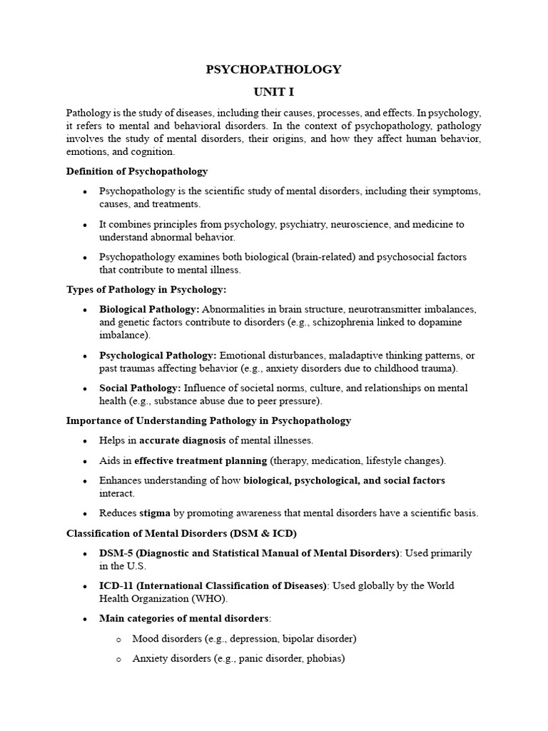 Overview of Psychopathology Concepts | PDF | Psychopathology | Mental ...