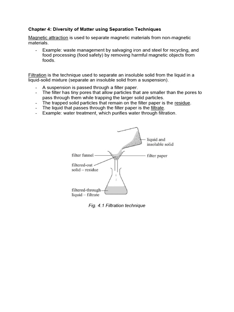 Separation Techniques for Diverse Matter | PDF | Filtration | Distillation