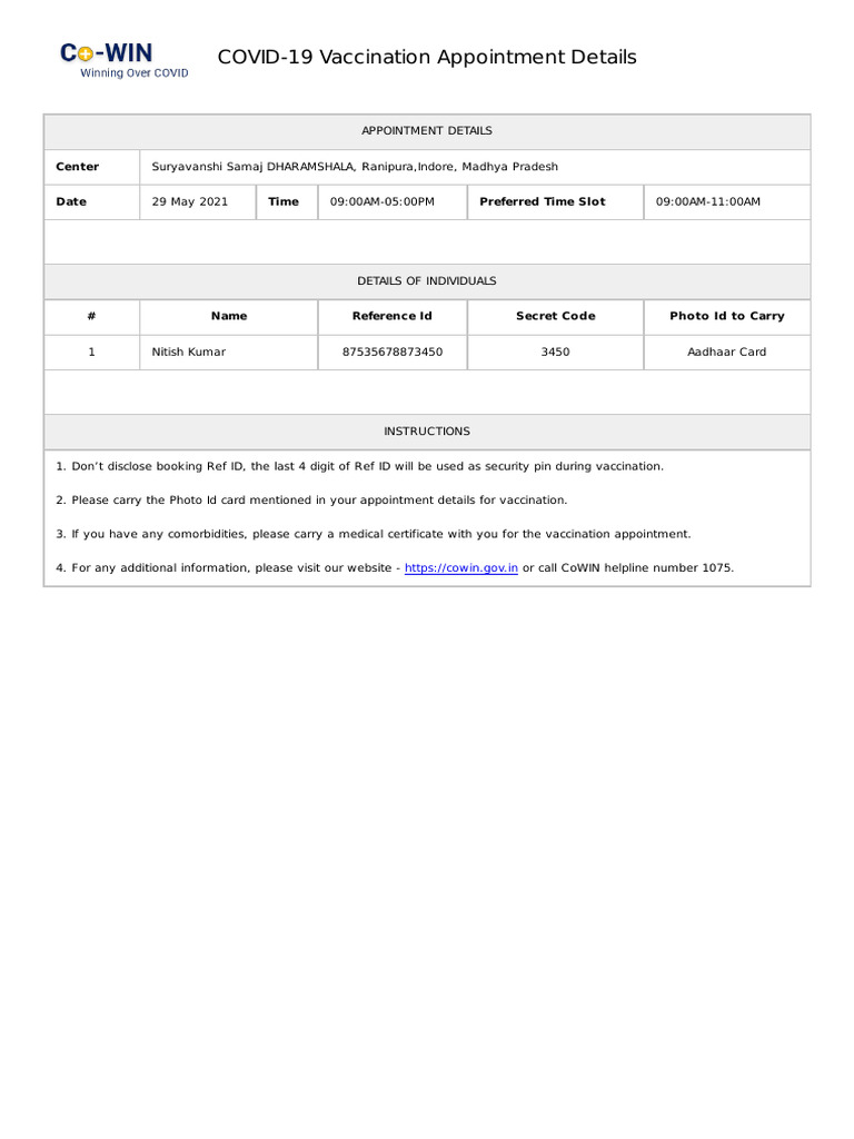 Appointment_slip_covid | PDF