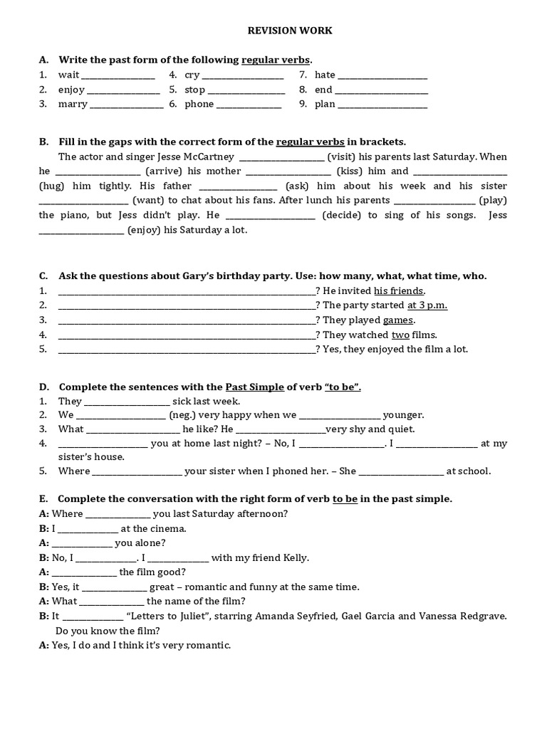 Past Simple Revision Work | PDF