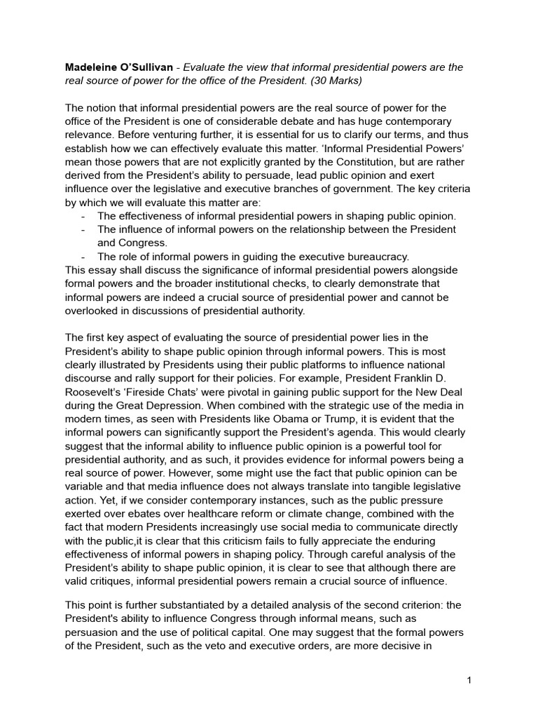 Informal Powers: Key to Presidential Authority | PDF | Presidents Of ...