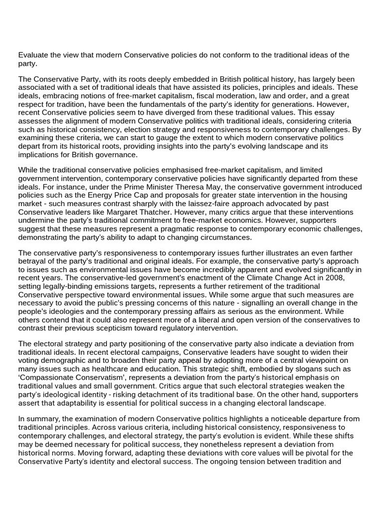 Modern Conservative Policies vs. Tradition | PDF | Conservatism | Free ...