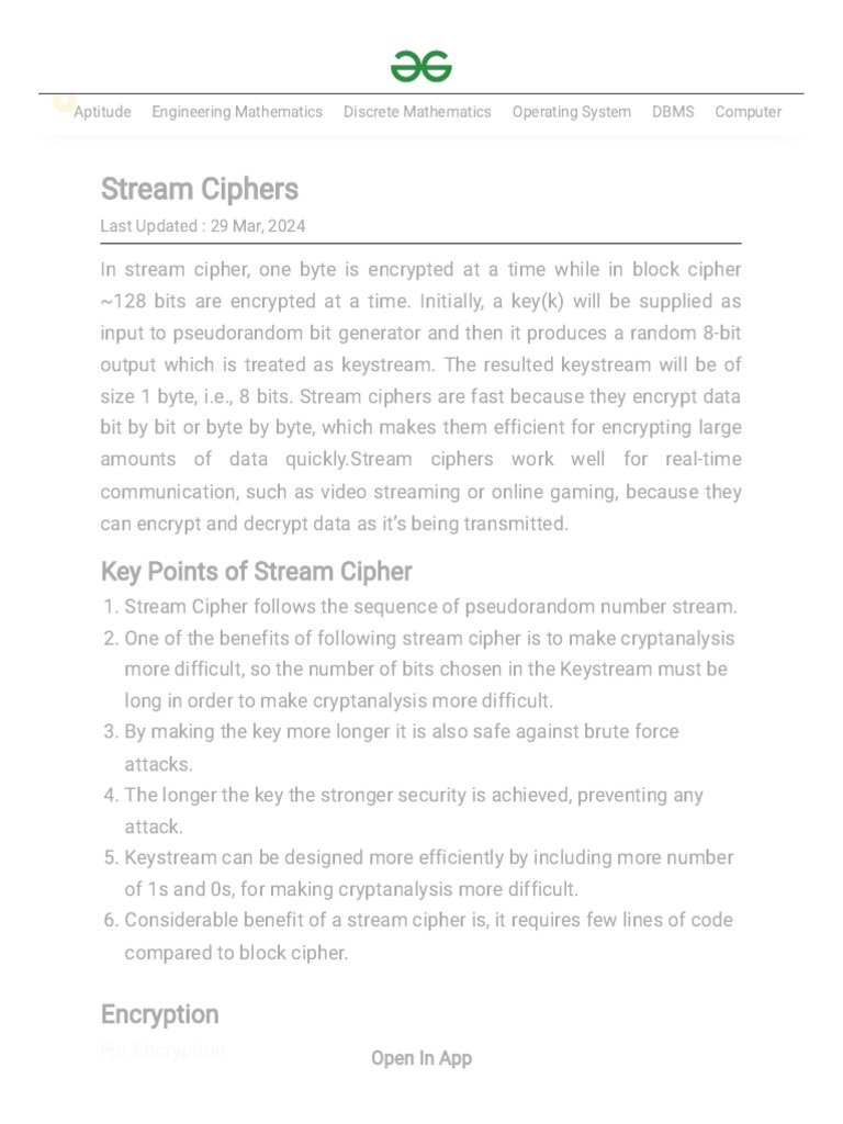 Stream Ciphers07 - GeeksforGeeks | PDF | Encryption | Internet Protocol Suite