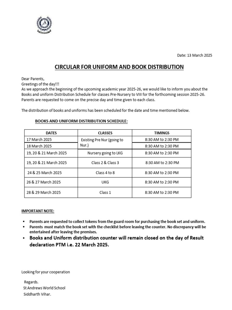 Book and Uniform Distribution Notice | PDF