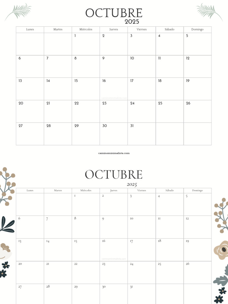 Calendario Octubre 2025 | PDF | Calendario