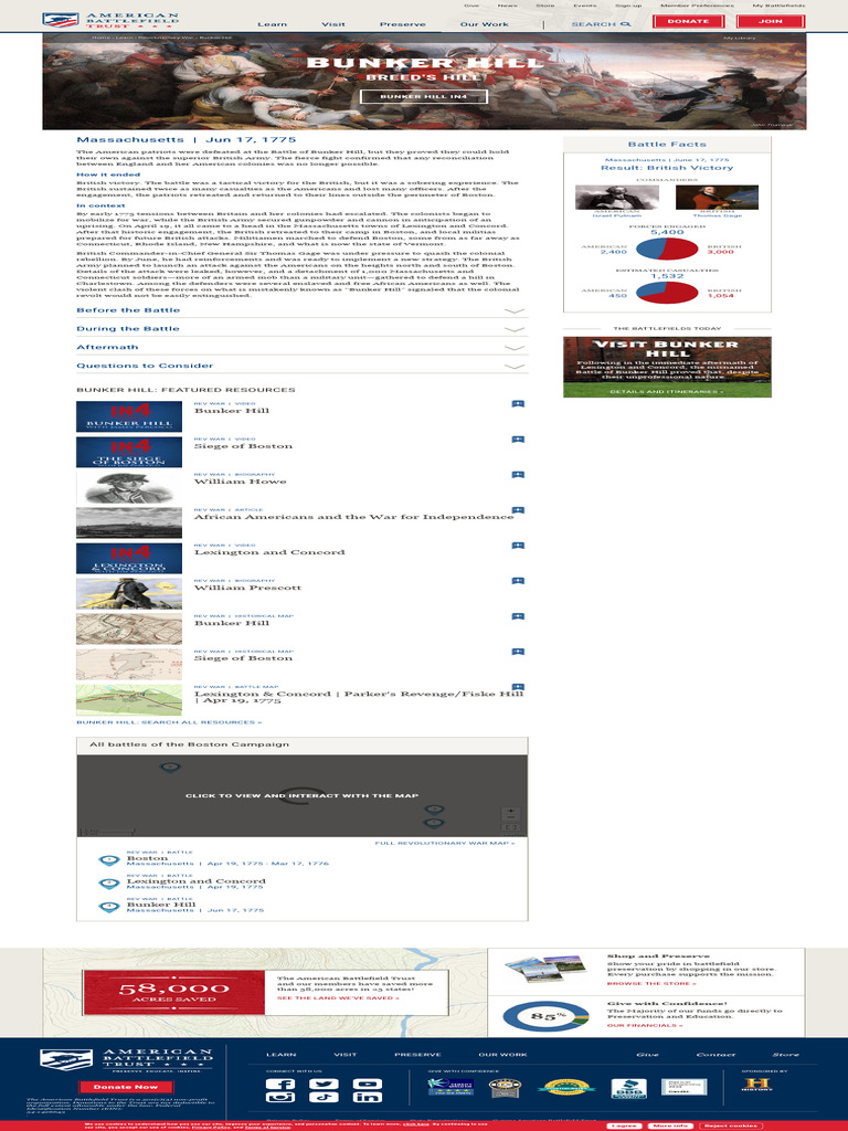 Bunker Hill Battle Facts and Summary American Battlefield Trust | PDF | Military Operations Of ...