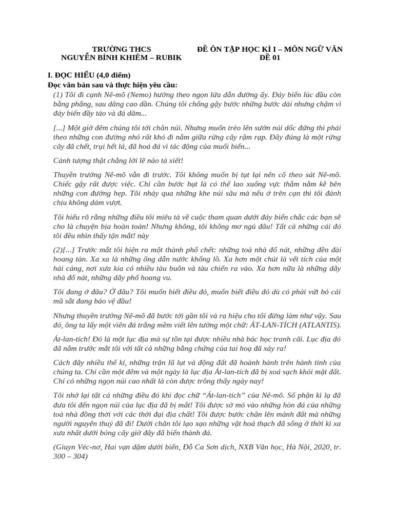 NV7 - Đề ôn tập HKI - Đề 01+02 | PDF